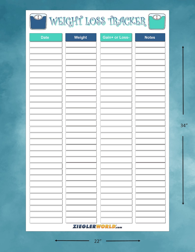 Large Reusable Weight Loss / Gain Tracker Chart - Track Your Progress ...