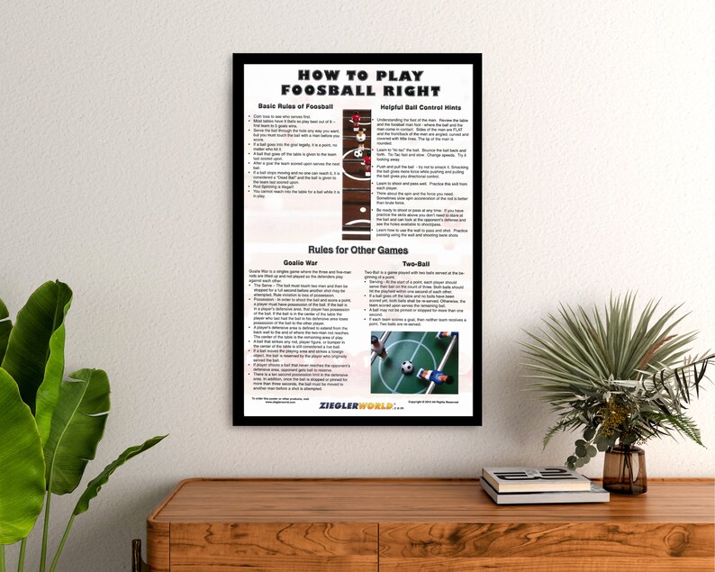 Play Foosball Right Poster Rules & Helpful Hints Framed Art 12 X 18 ...