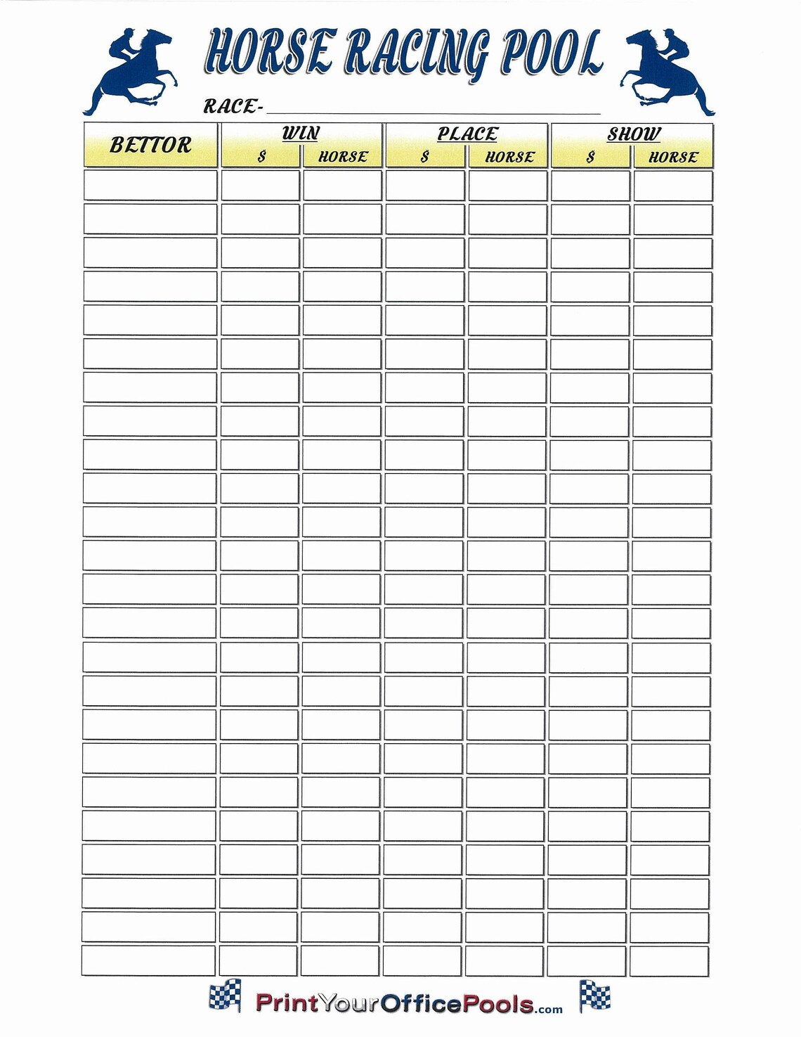 22 X 34 Erasable Chart - Win Place Show Horse Betting Pool for Kentucky ...
