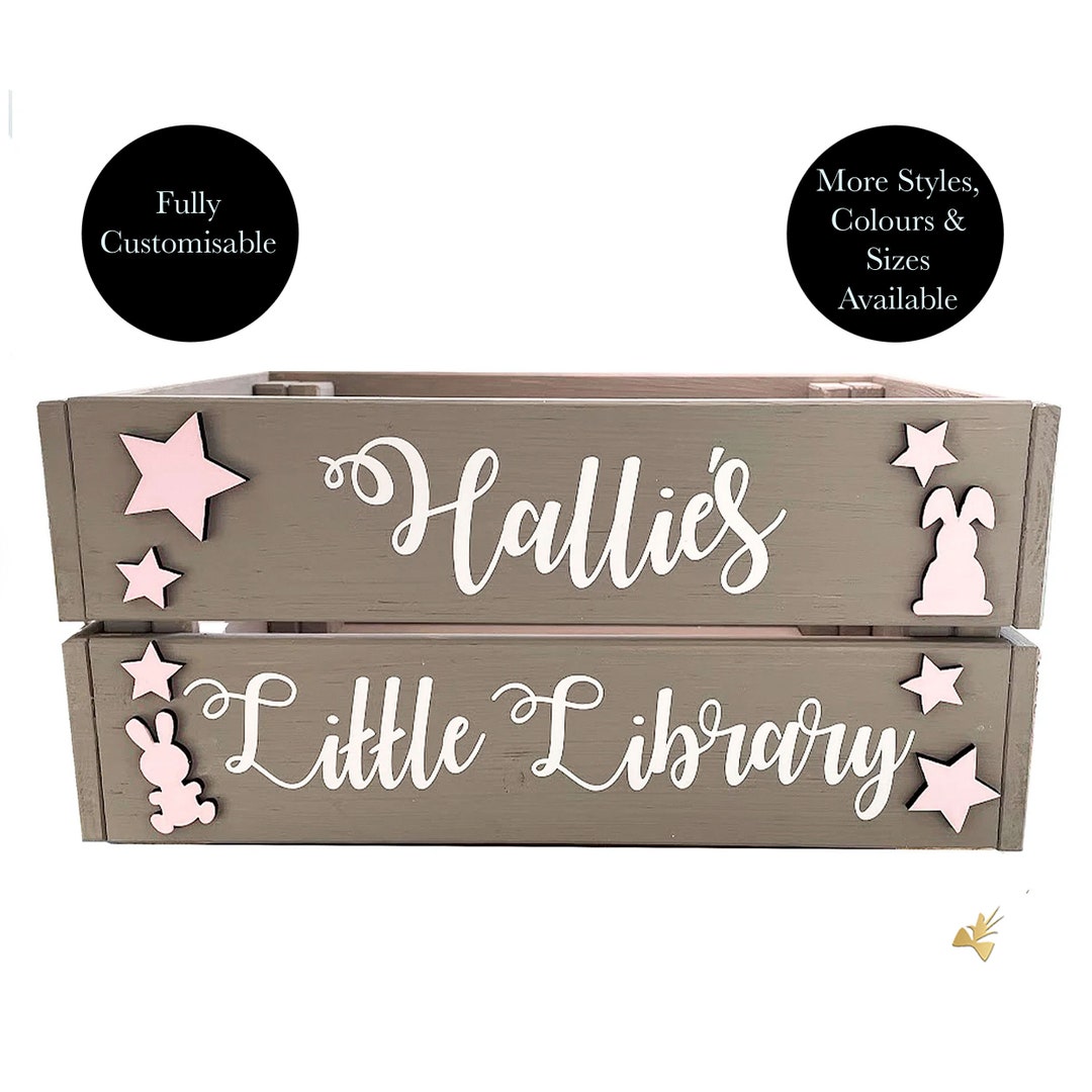 Personalised Kids Book Storage Crate, Custom Kids Storage Box, Book ...