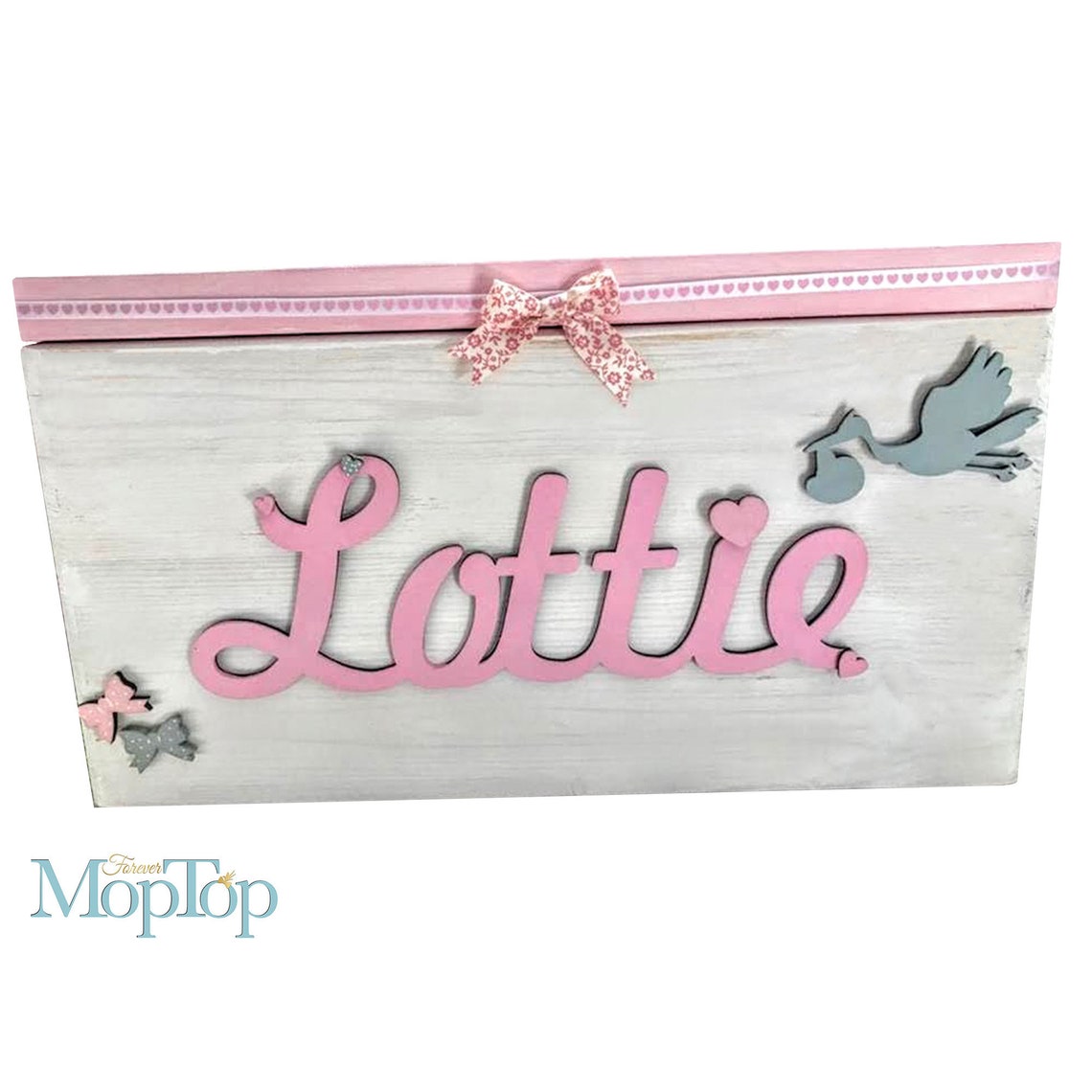 Personalised Pink Baby Memory Box With Wooden Shapes and Flag | Etsy UK