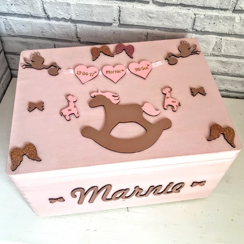Personalised Pink and Rose Gold Baby Memory Box With Rocking - Etsy UK