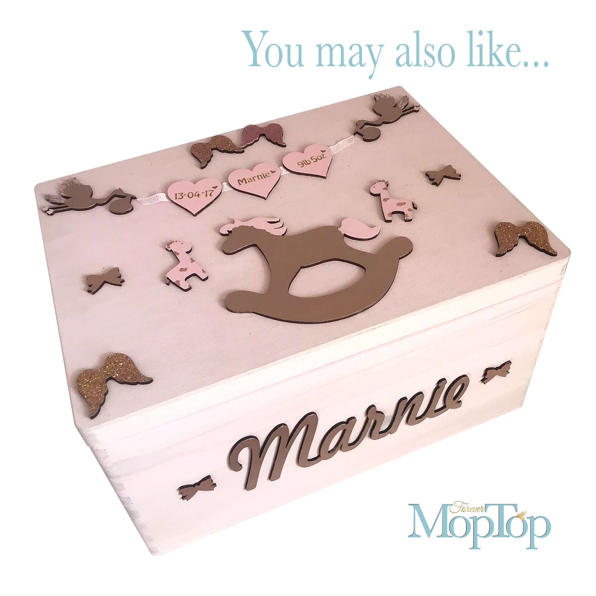 Personalised Pink Baby Memory Box With Wooden Shapes and Flag Bunting ...
