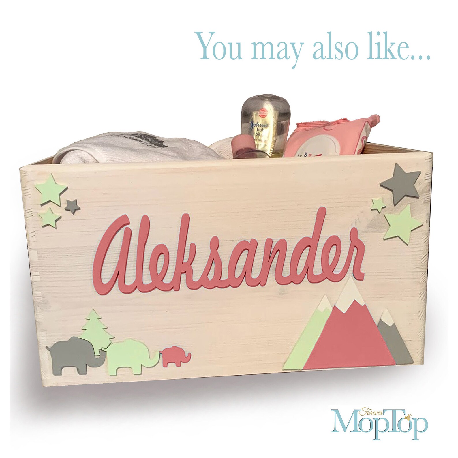 Personalised Pink Baby Memory Box With Wooden Shapes and Flag - Etsy UK