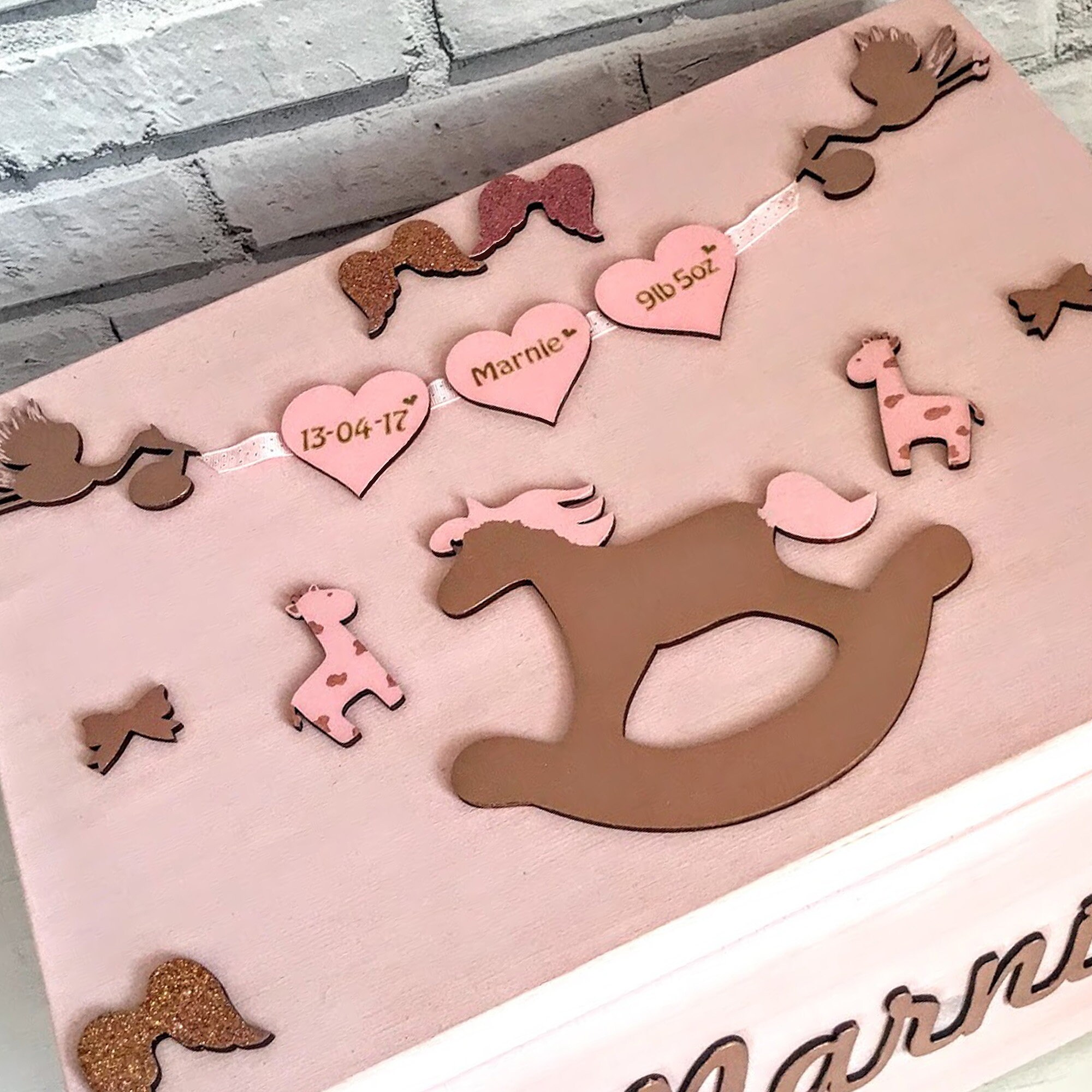 Personalised Pink and Rose Gold Baby Memory Box With Rocking - Etsy UK