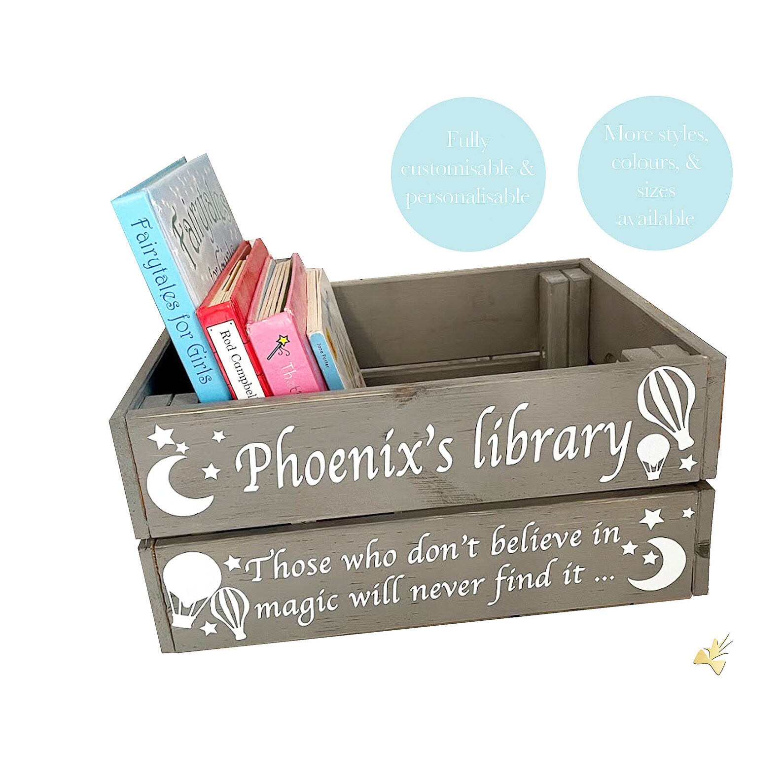 Book storage box Personalised kids book storage crate Custom | Etsy