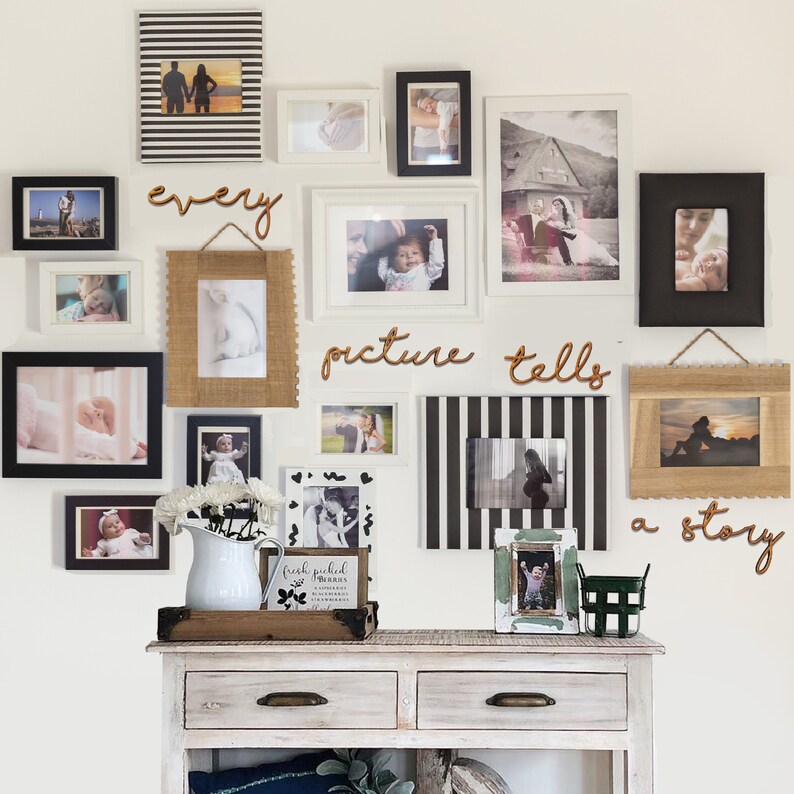 Every picture tells a story wooden words Gallery wall sign | Etsy