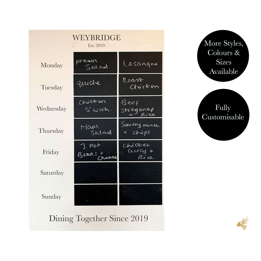 Personalised Weekly Menu Chalkboard, Custom Menu Board, Weekly Menu ...