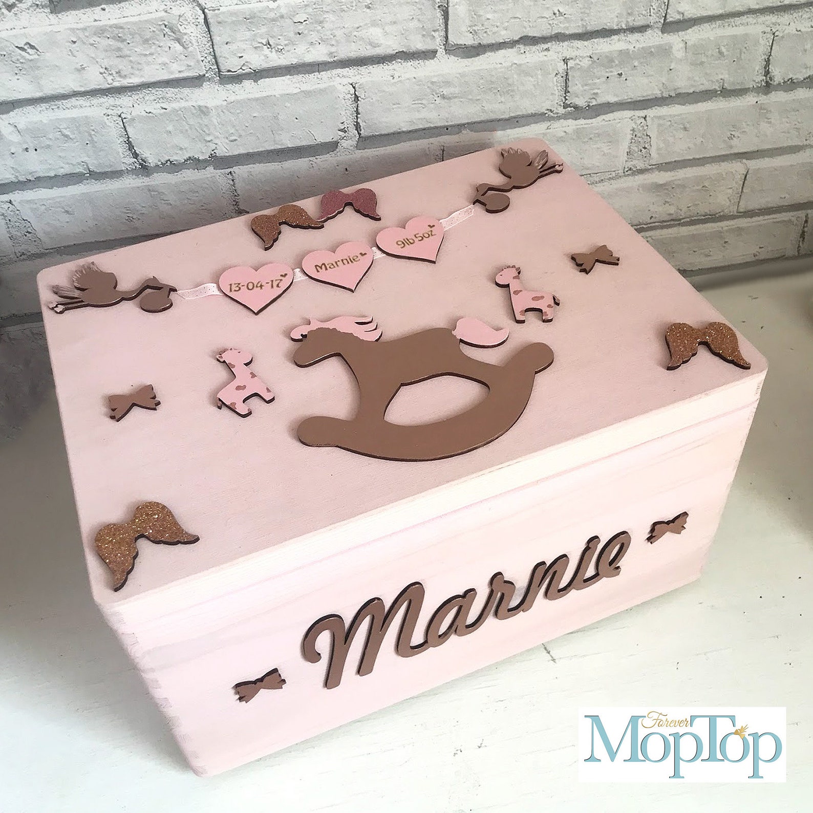Personalised Pink and Rose Gold Baby Memory Box With Rocking - Etsy UK