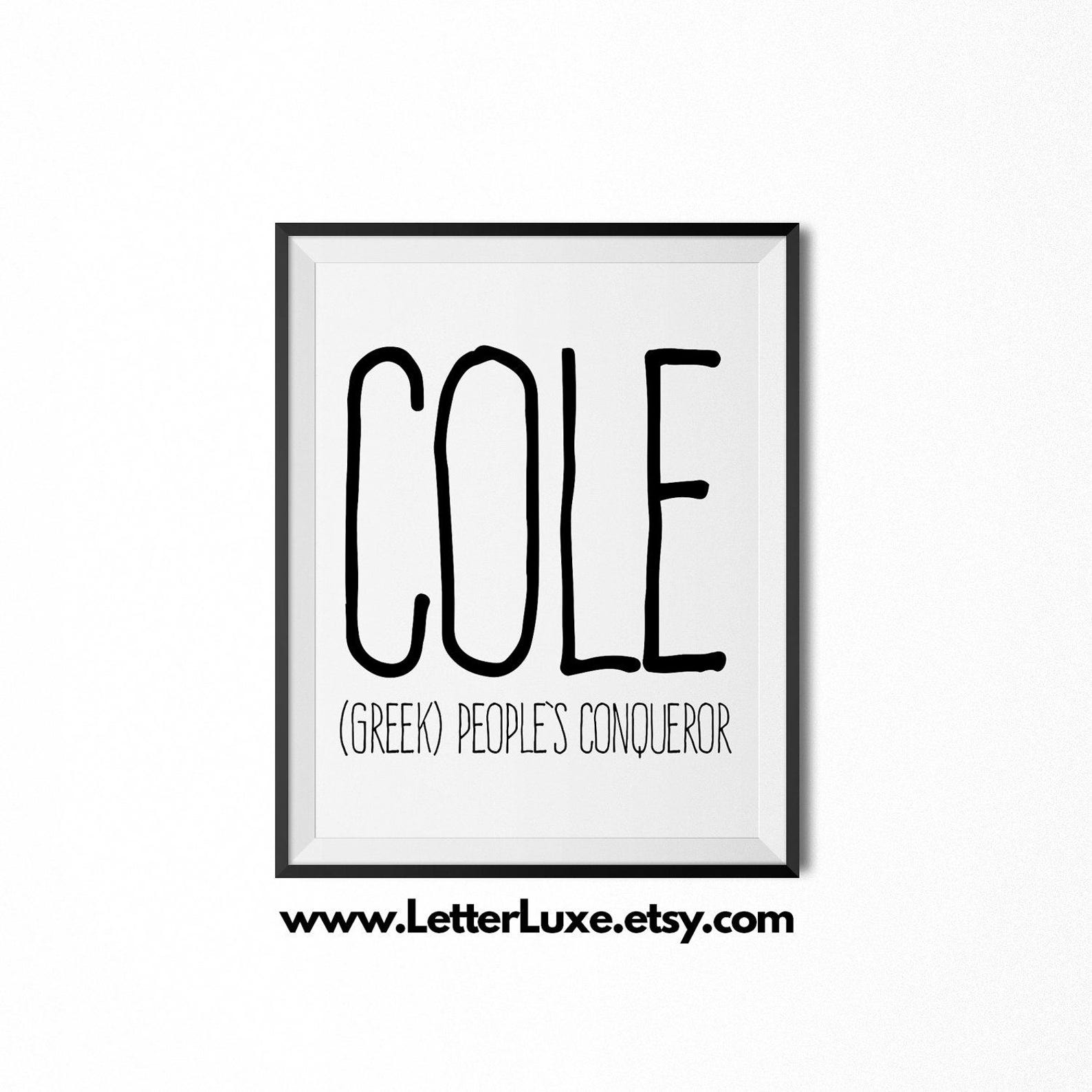 Cole Name Meaning Art, Cole Gift, Printable Baby Shower Gift, Nursery ...