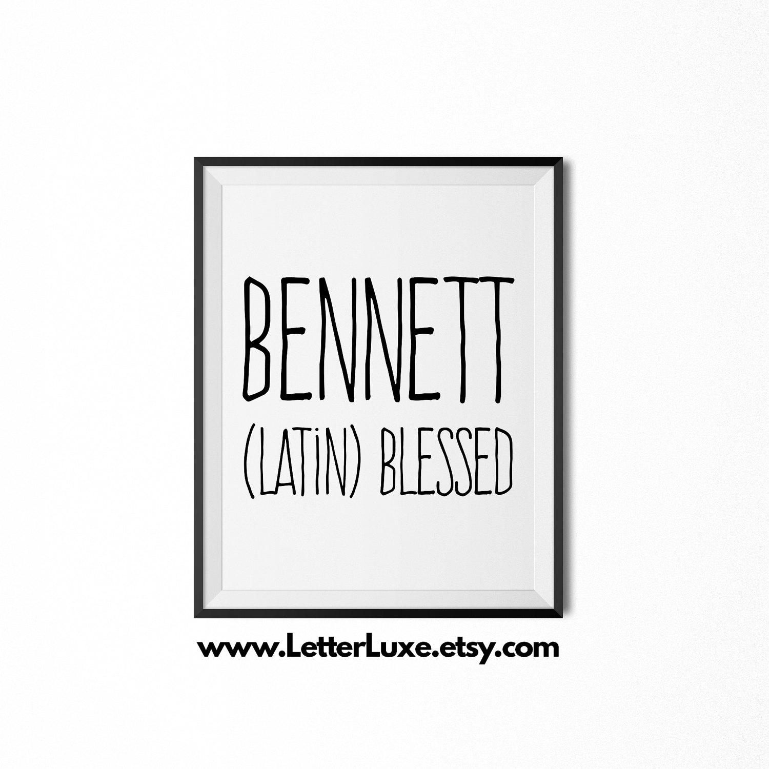 Bennett Name Meaning Art, Bennett Printable Baby Shower Gift, Nursery ...
