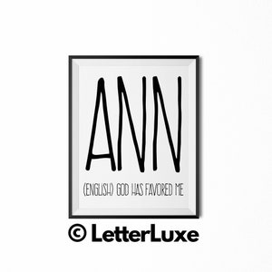 Ann Name Meaning Art, Ann Gift, Printable Birthday Party Gift, Nursery ...
