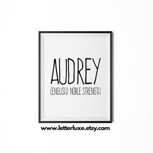 Audrey Name Meaning Art, Audrey Printable Baby Shower Gift, Nursery ...