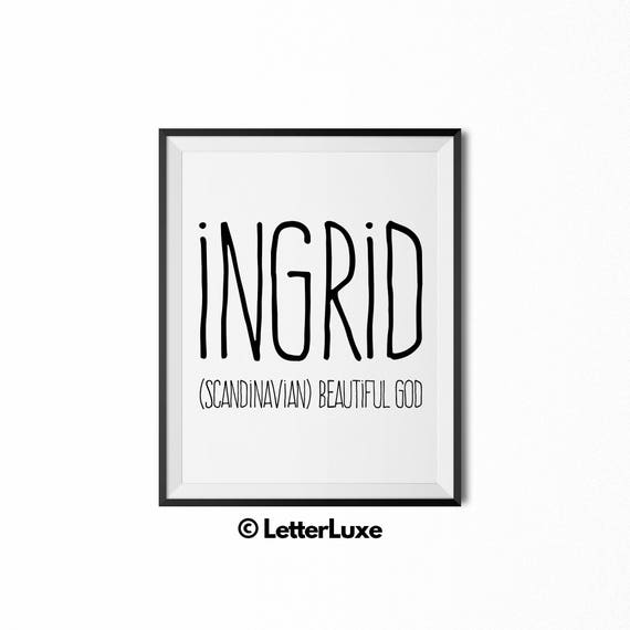 Ingrid Name Meaning Art Printable Baby Shower Gift for Girl | Etsy