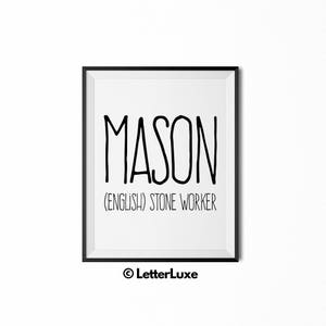 Mason Printable Kids Gift, Mason Gift, Name Meaning Art, Baby Shower ...