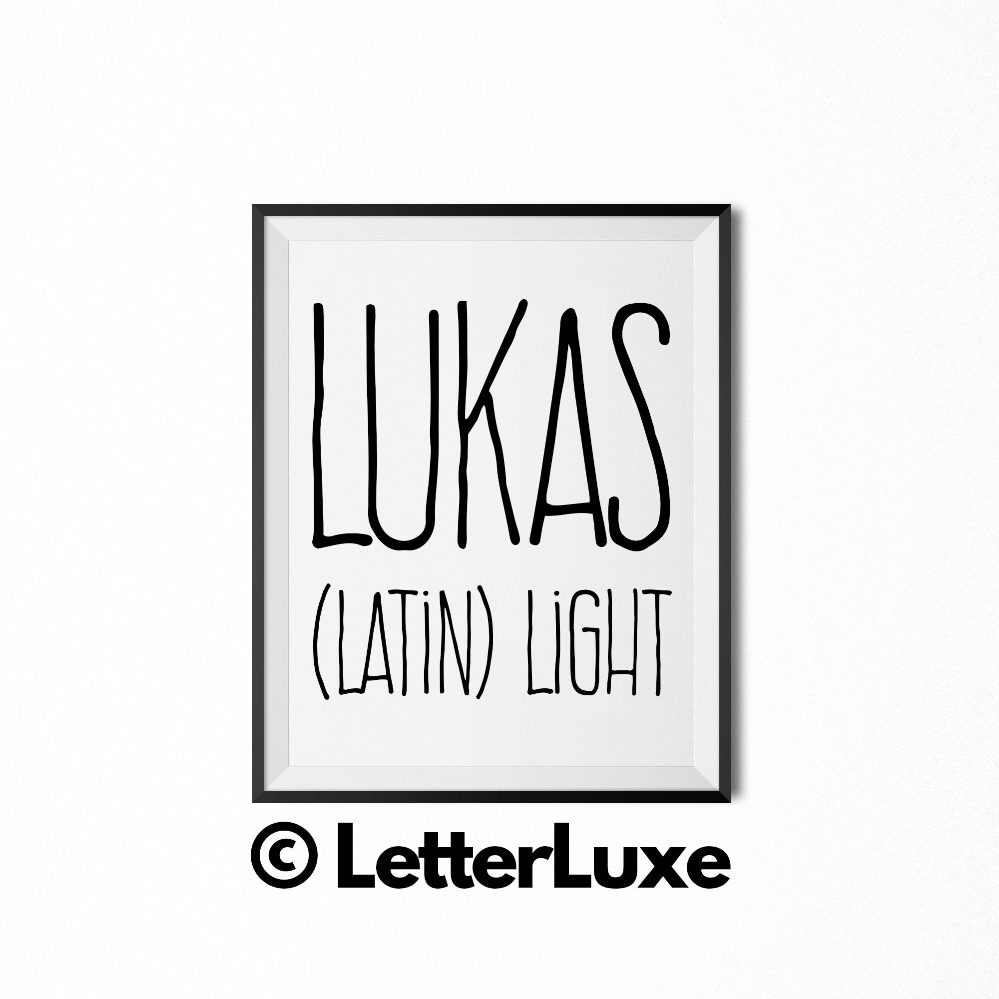 Lukas Name Meaning Art, Lukas Gift, Printable Baby Shower Gift, Nursery ...