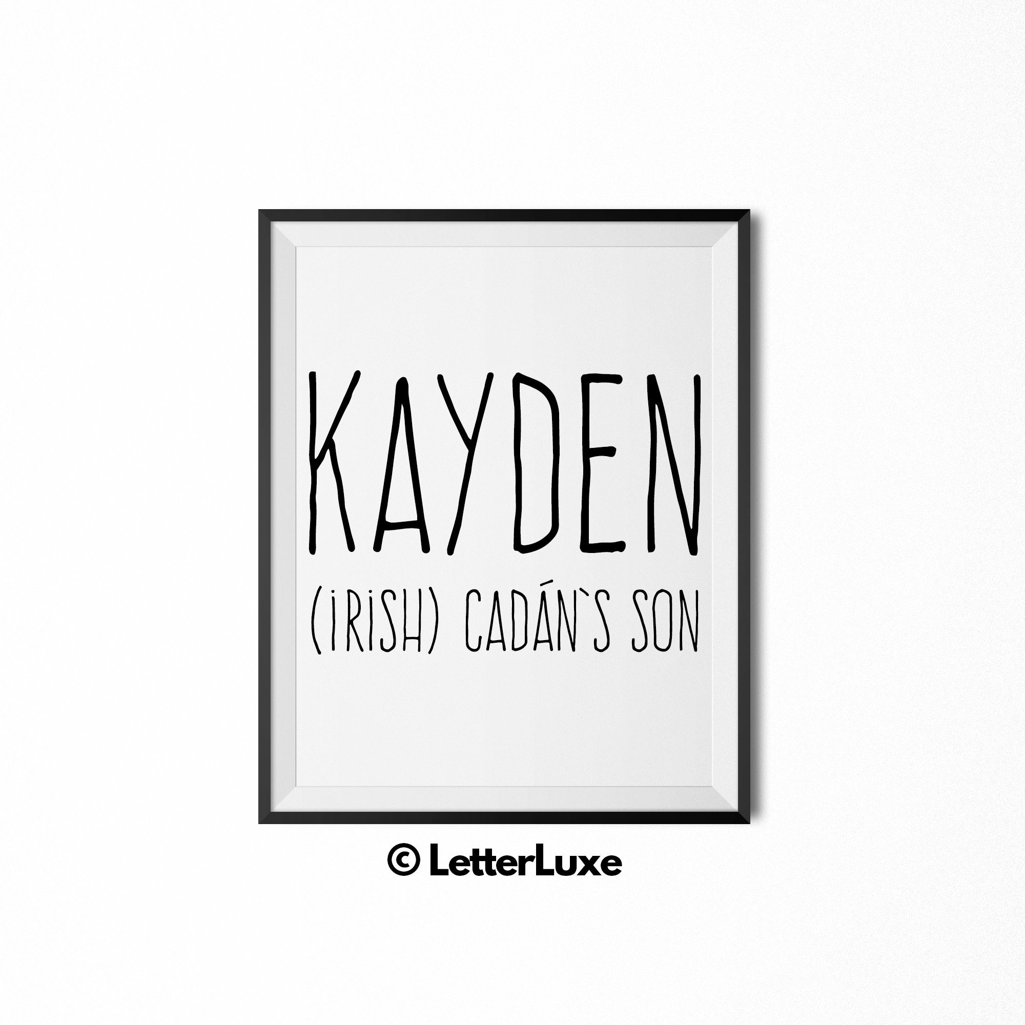Nom Kayden signifiant art, cadeau Kayden, cadeau de douche de bébé ...