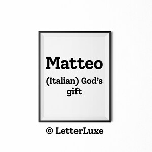 Matteo Name Meaning Sign, Printable Baby Shower Gift, Birthday ...