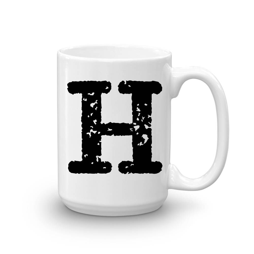 Initial Mug, Letter H, 15oz Ceramic Cup, Office Mug, Right-handed or ...