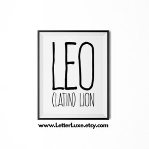 Leo Name Meaning Art, Leo Gift, Printable Baby Shower Gift, Nursery ...
