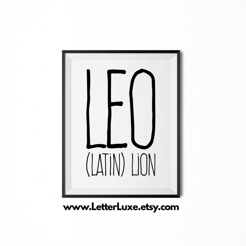 Leo Name Meaning Art, Leo Gift, Printable Baby Shower Gift, Nursery ...