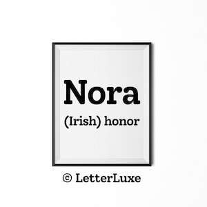 Nora Name Meaning Sign, Nora Printable Baby Shower Gift, Birthday ...