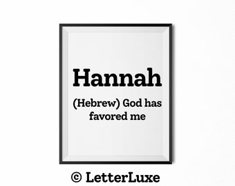 Hannah Name Meaning Sign, Biblical Name Definition Print, Boho Feather ...