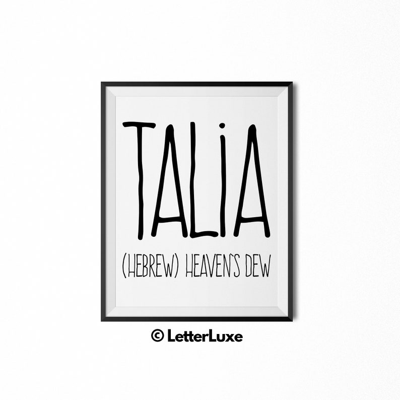 Talia Name Meaning Art, Jewish Baby Name Decor, Printable Baby Shower ...