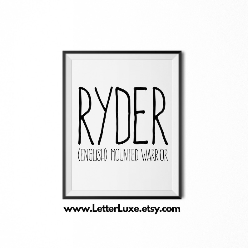 Ryder Printable Kids Gift, Ryder Gift, Name Meaning Art, Baby Shower ...