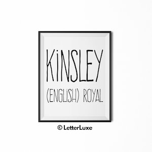 Kinsley Name Meaning Art, Kinsley Printable Baby Shower Gift, Nursery ...