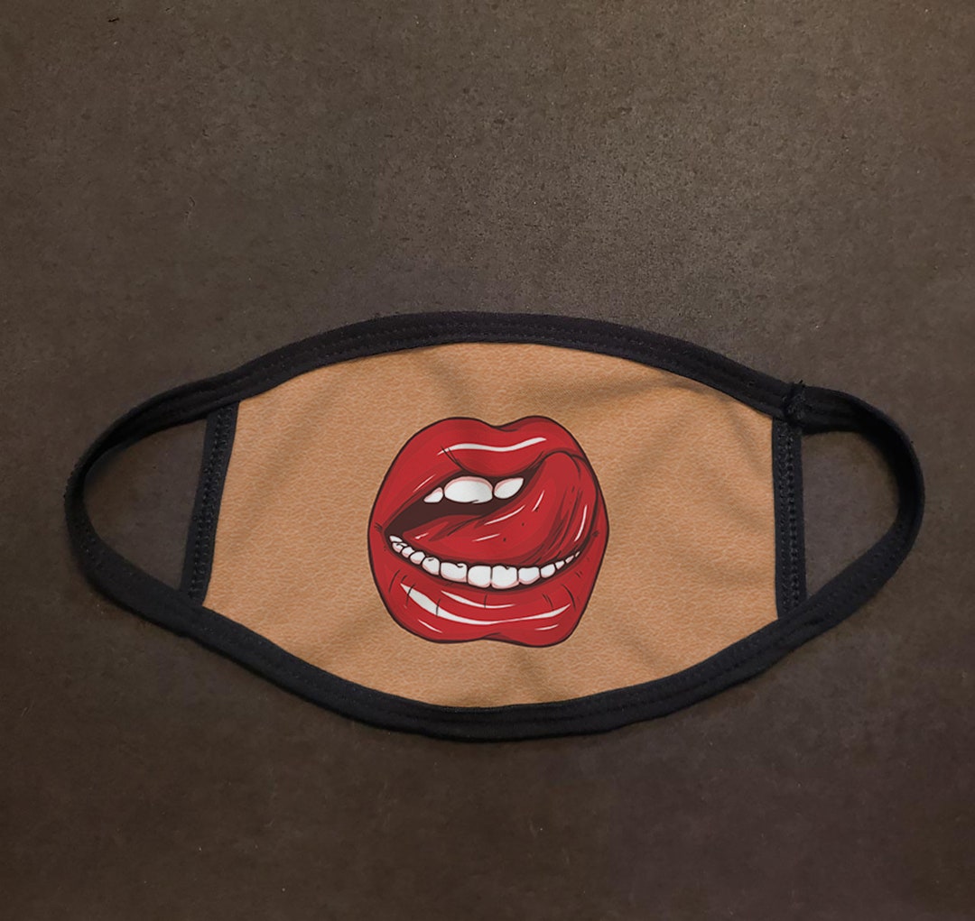 Cartoon Sexy Smile With Tongue Face Mask - Etsy