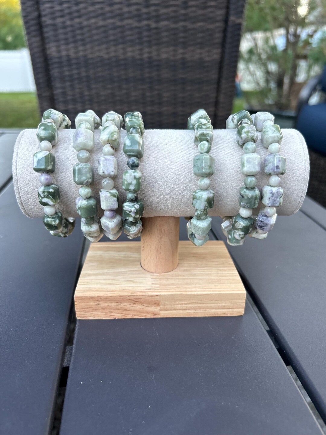 Peace Jade Crystal Cube Beaded Bracelet: Lucky Jade Purple and Green ...