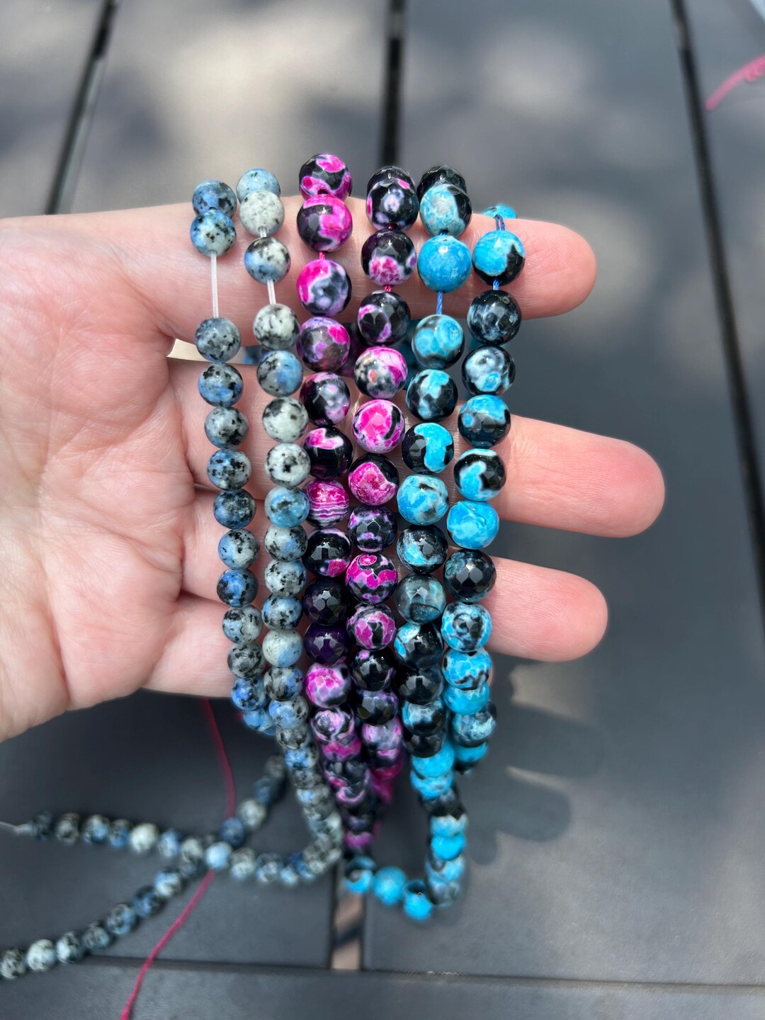 Pink, Teal or Blue Orca Agate Crystal Beaded Strands, DIY Jewelry ...