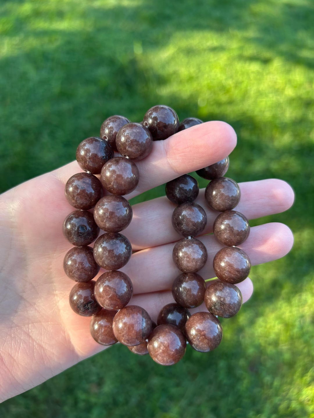 Chocolate Jade Crystal Beaded Bracelet: Large Round- Brown Gemstone ...