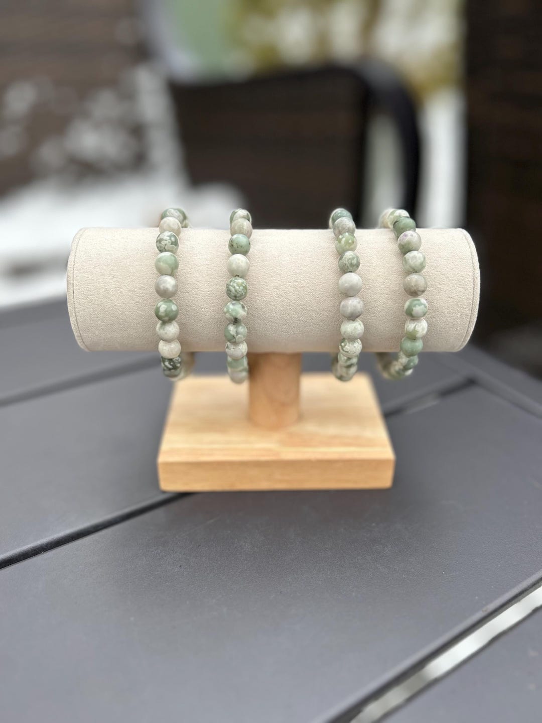 Peace Jade Crystal Round Beaded Bracelet Bangle, Lucky Jade Stretch ...