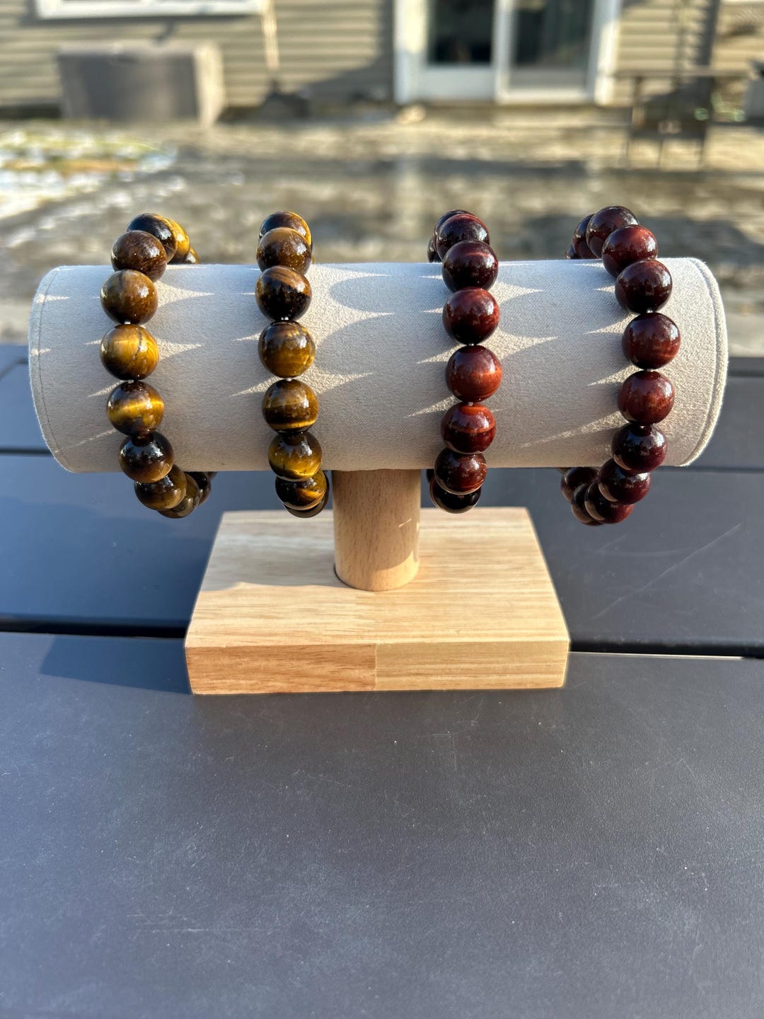 Golden Tiger Eye or Red Tiger Eye Crystal Large Round Beaded Bracelet ...