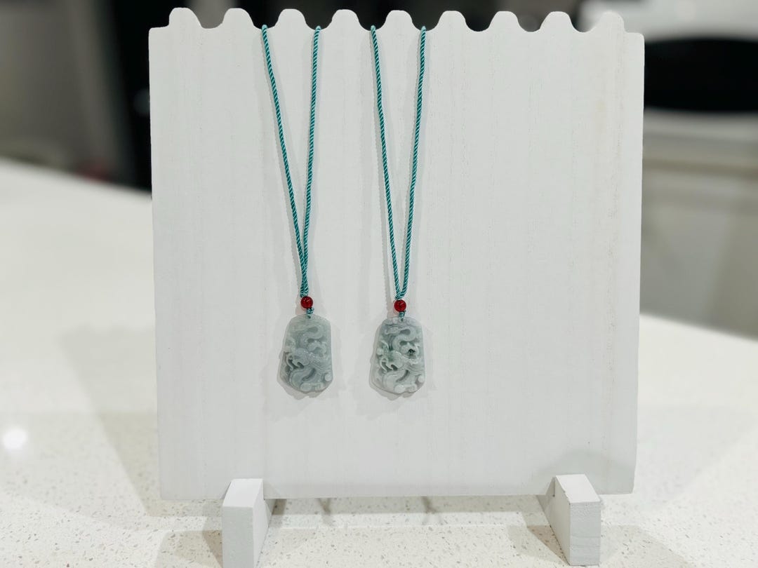 Jade Crystal Dragon Pendant Necklace, Adjustable Rope Cord Gemstone ...