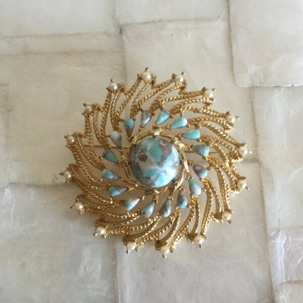 Turquoise Brooch - Etsy