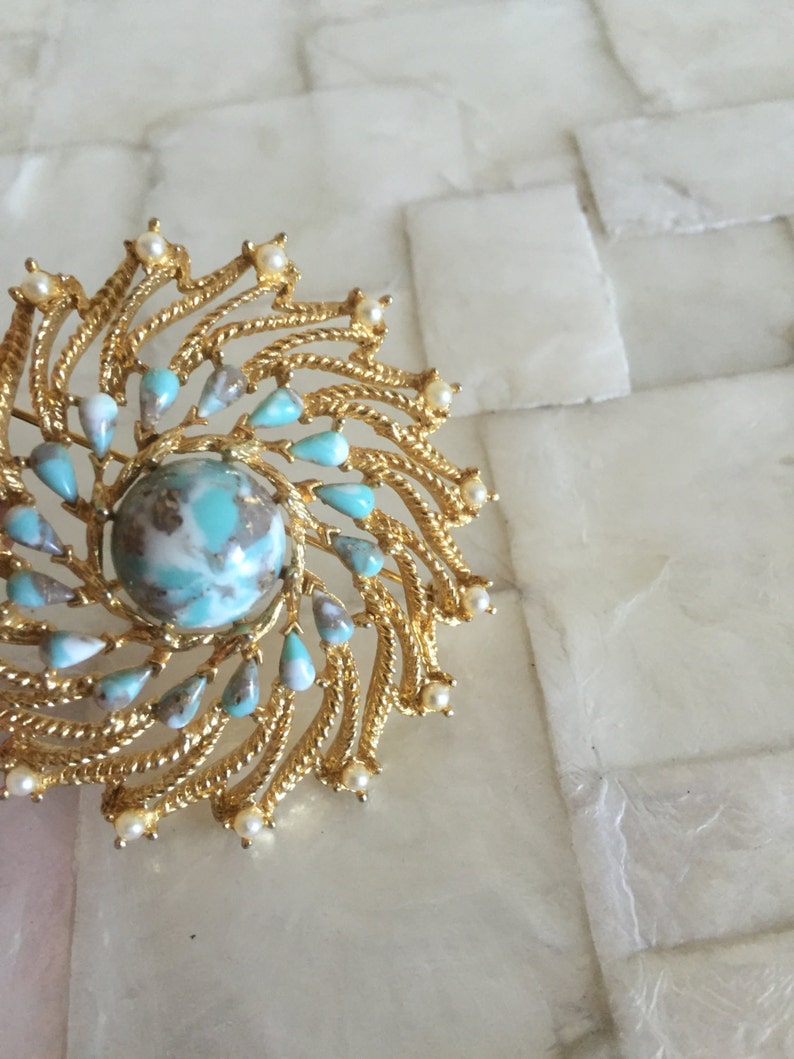 Vintage 1970s Sarah Coventry Turquoise Brooch - Etsy