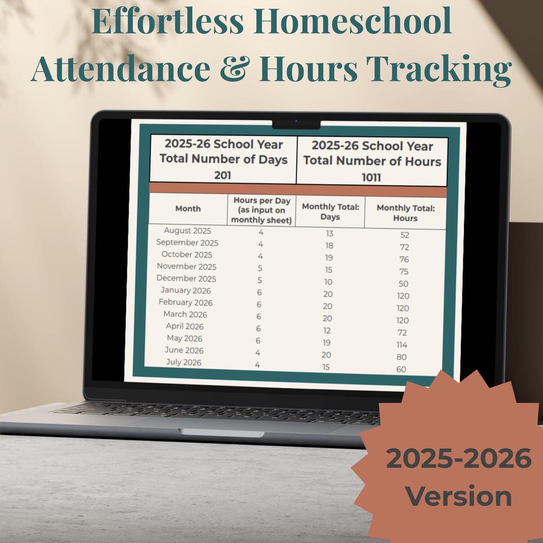 Homeschool Attendance Tracker 2025-26 (google Sheets) (digital Download ...