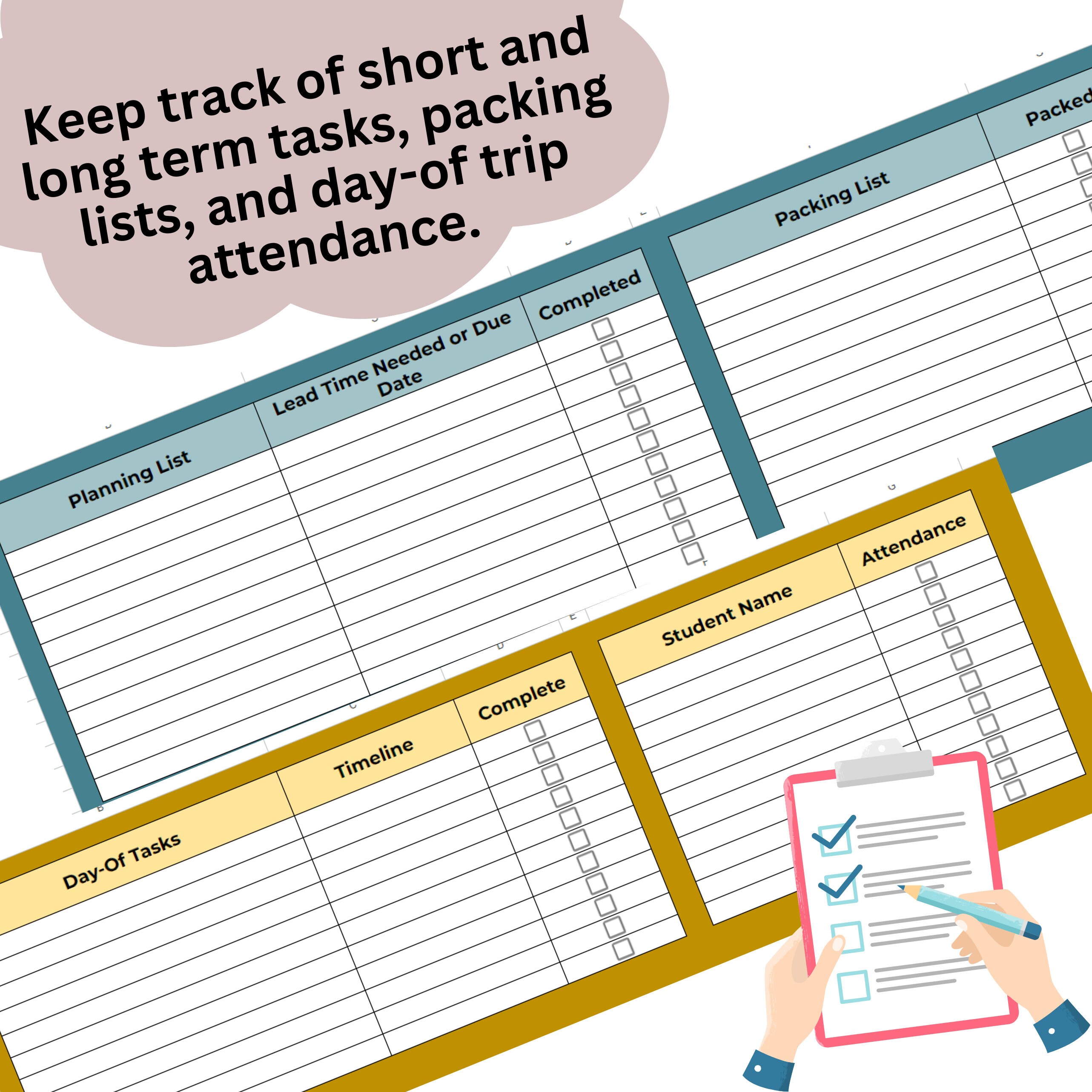 Teacher Pre-trip and Day-of Field Trip Info Tracker and Planner Google ...