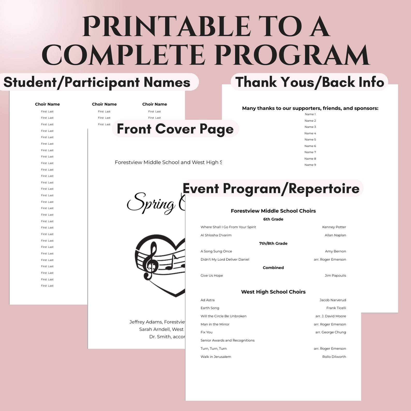 Choir/band Concert Program, Awards Ceremony, and More Formal Event ...
