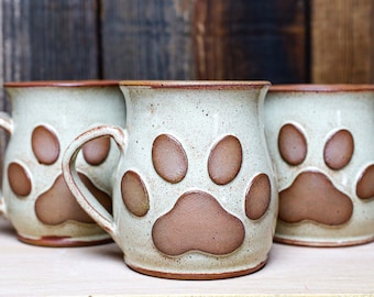 Paw Print Mug, Blue Drippy Paw Mug, Handmade Pottery Gift for Dog ...