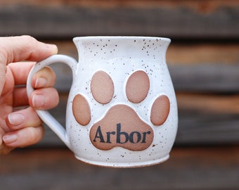 Paw Print Mug, Blue Drippy Paw Mug, Handmade Pottery Gift for Dog ...