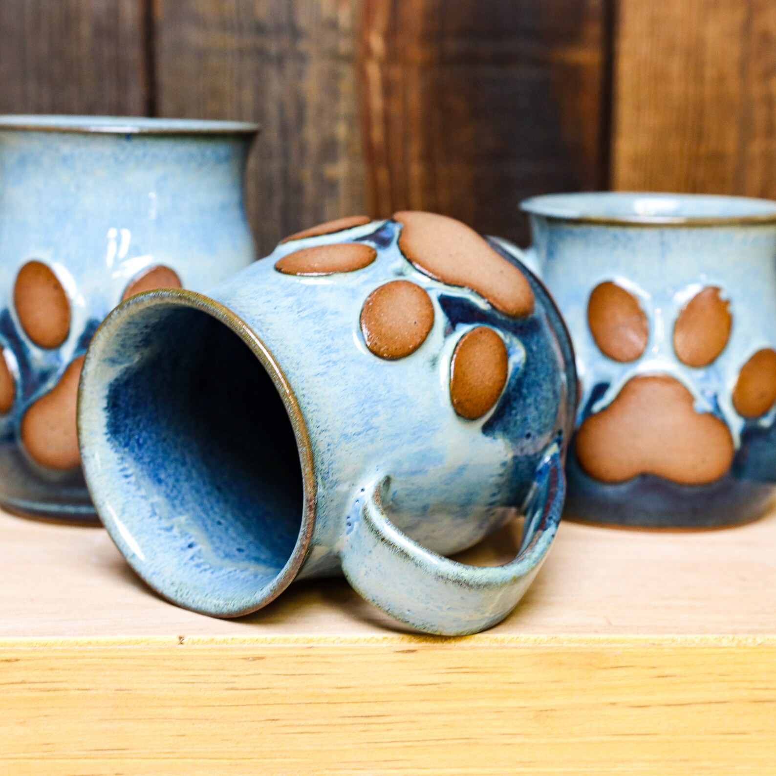 Paw Print Mug, Blue Drippy Paw Mug, Handmade Pottery Gift for Dog ...