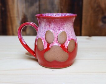Paw Print Mug, Blue Drippy Paw Mug, Handmade Pottery Gift for Dog ...