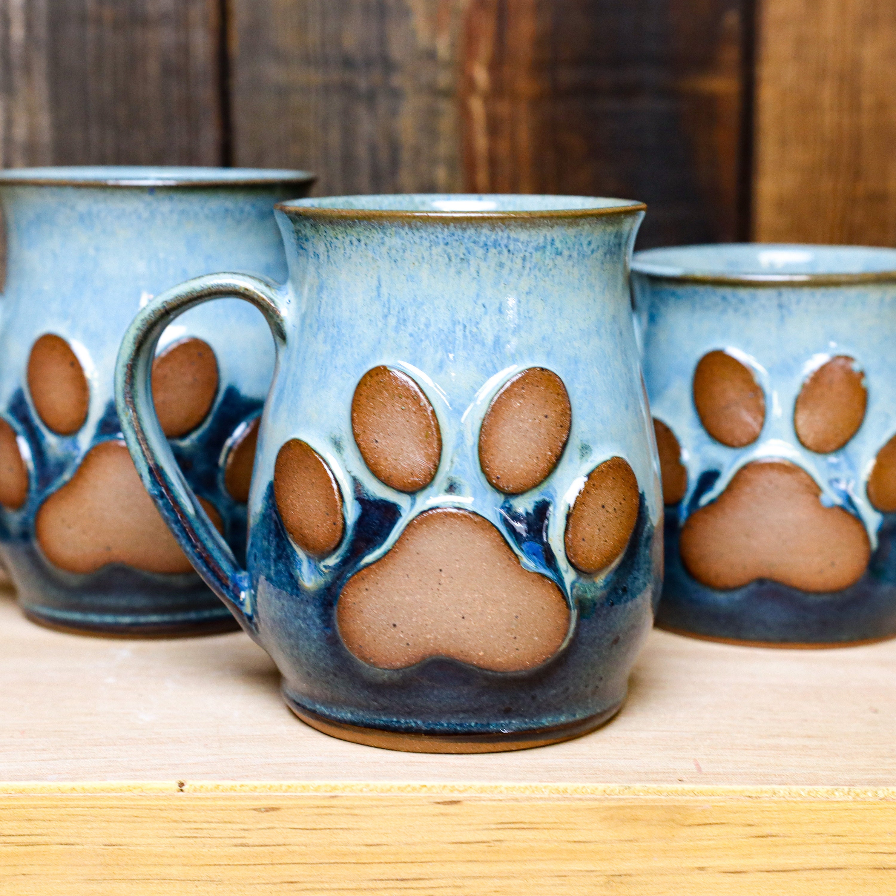 Paw Print Mug, Blue Drippy Paw Mug, Handmade Pottery Gift for Dog ...