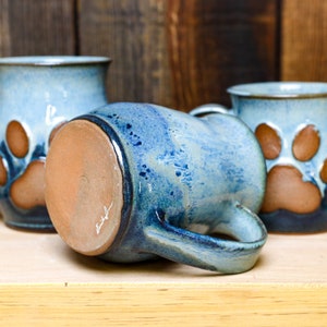 Paw Print Mug, Blue Drippy Paw Mug, Handmade Pottery Gift for Dog ...