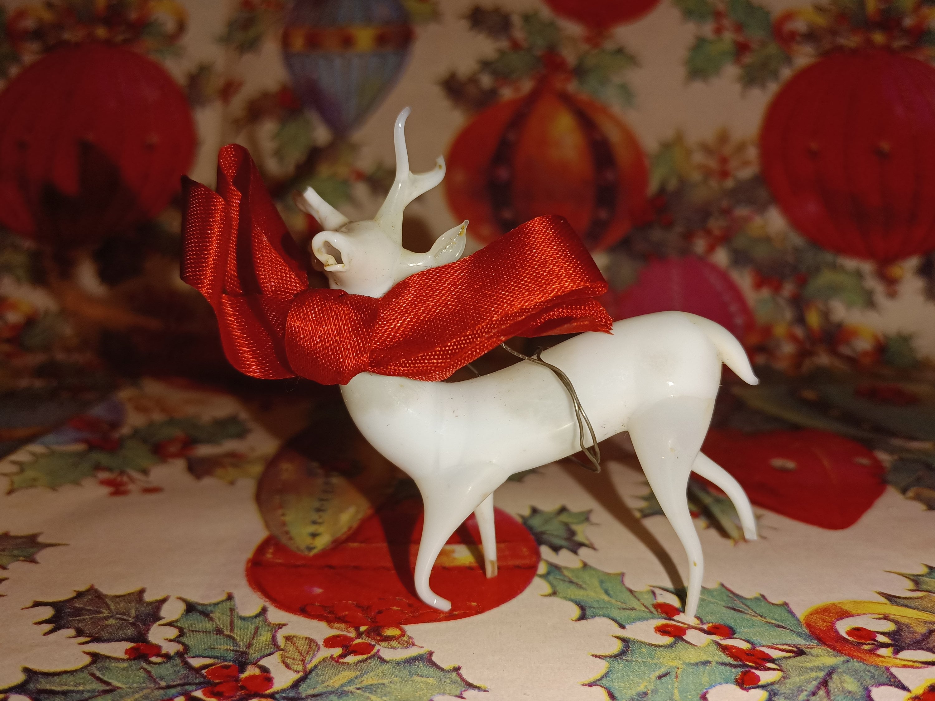 Antique Handblown White Frosted Glass Reindeer Christmas Decoration ...