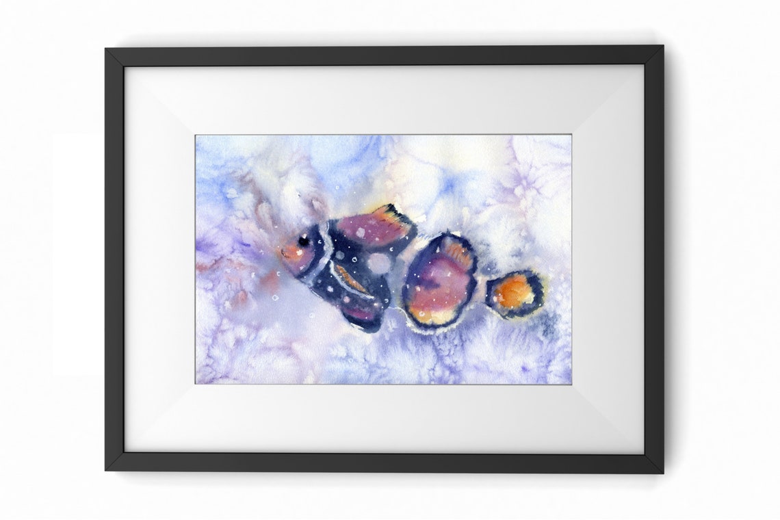 Clown Fish Watercolor Painting Wall Art 9x12 - Etsy